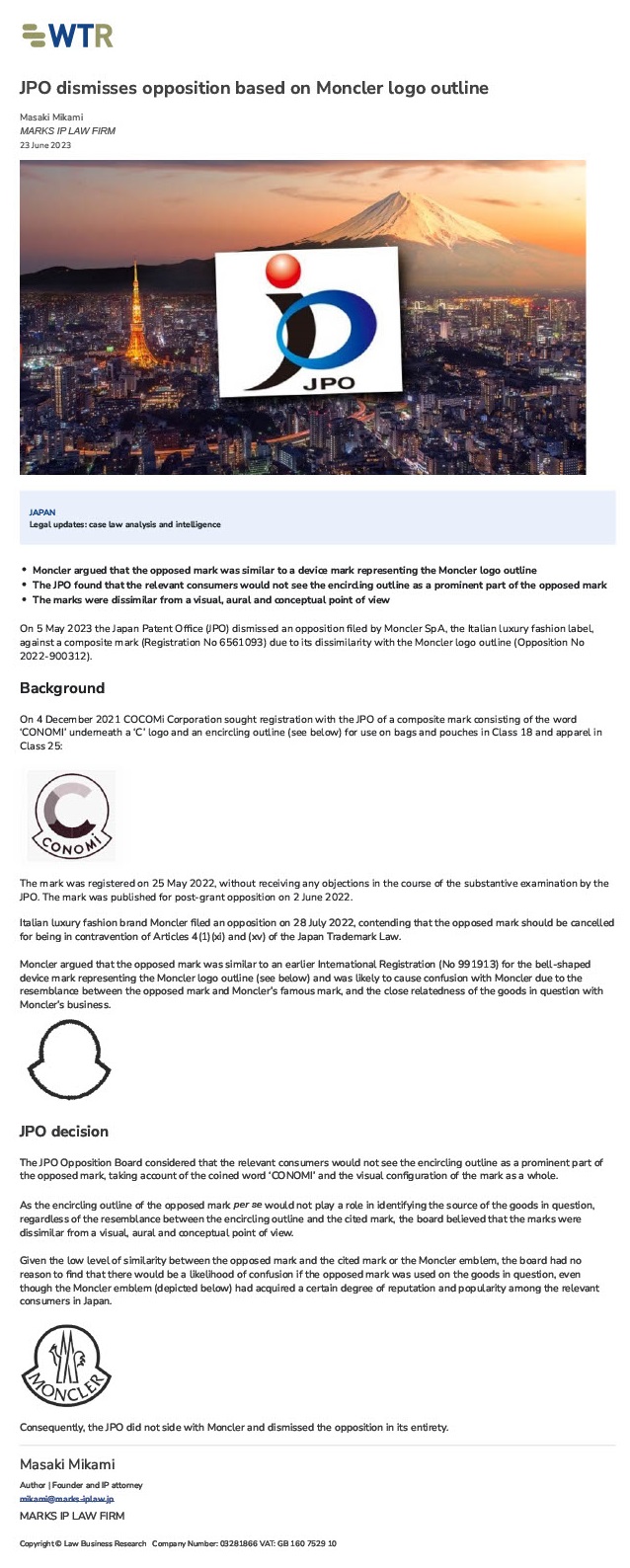 World Trademark Review (WTR) / JPO dismisses opposition based on ...