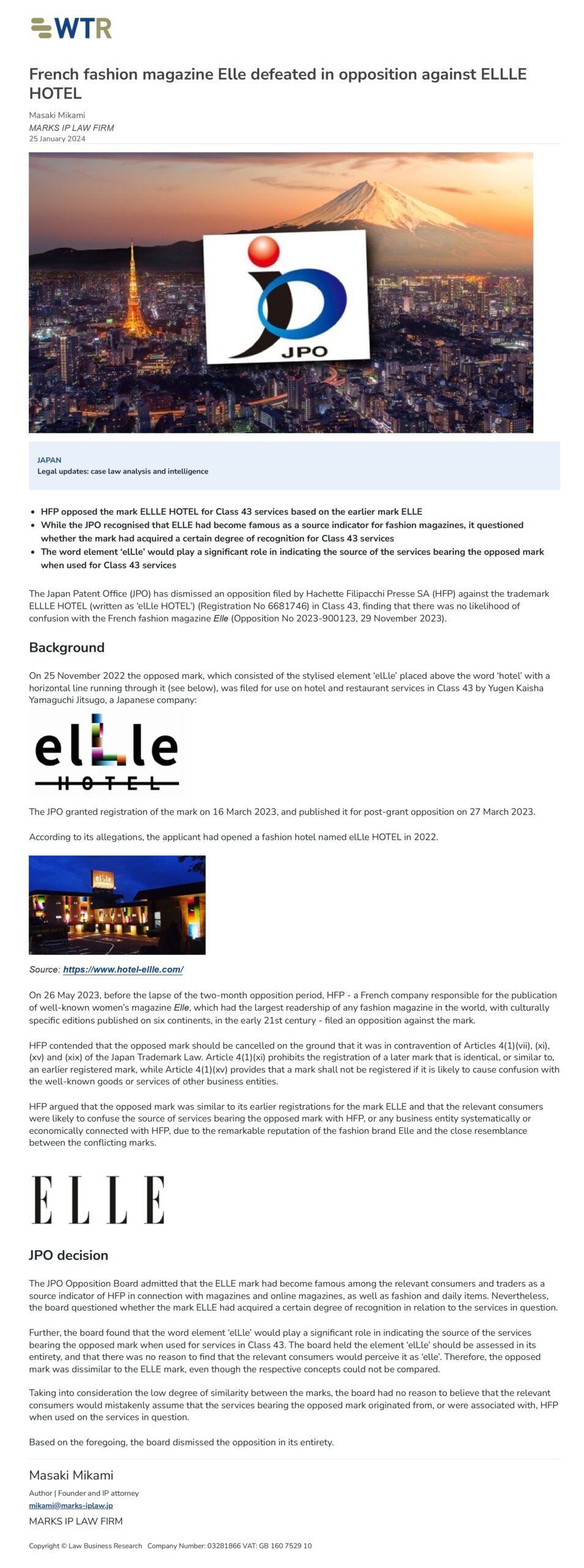 World Trademark Review (WTR) / French fashion magazine Elle defeated in ...